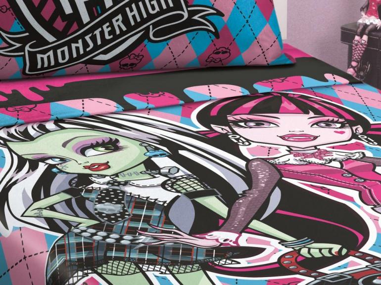 Jogo de Cama Solteiro Infantil 150 fios 100% Algodão - Monster High ...